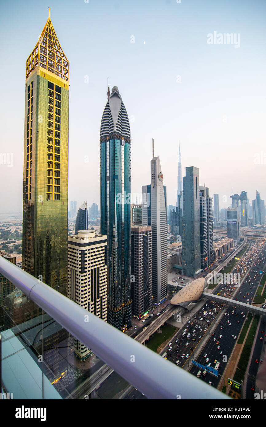 Dubai, UAE - October, 2018. Dubai skyline and downtown skyscrapers on ...