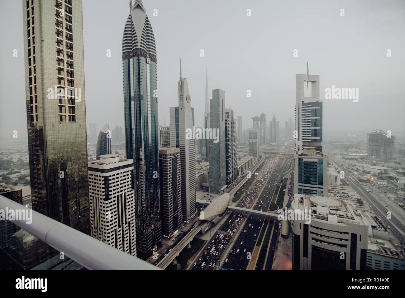 Dubai, UAE - October, 2018. Dubai skyline and downtown skyscrapers on ...