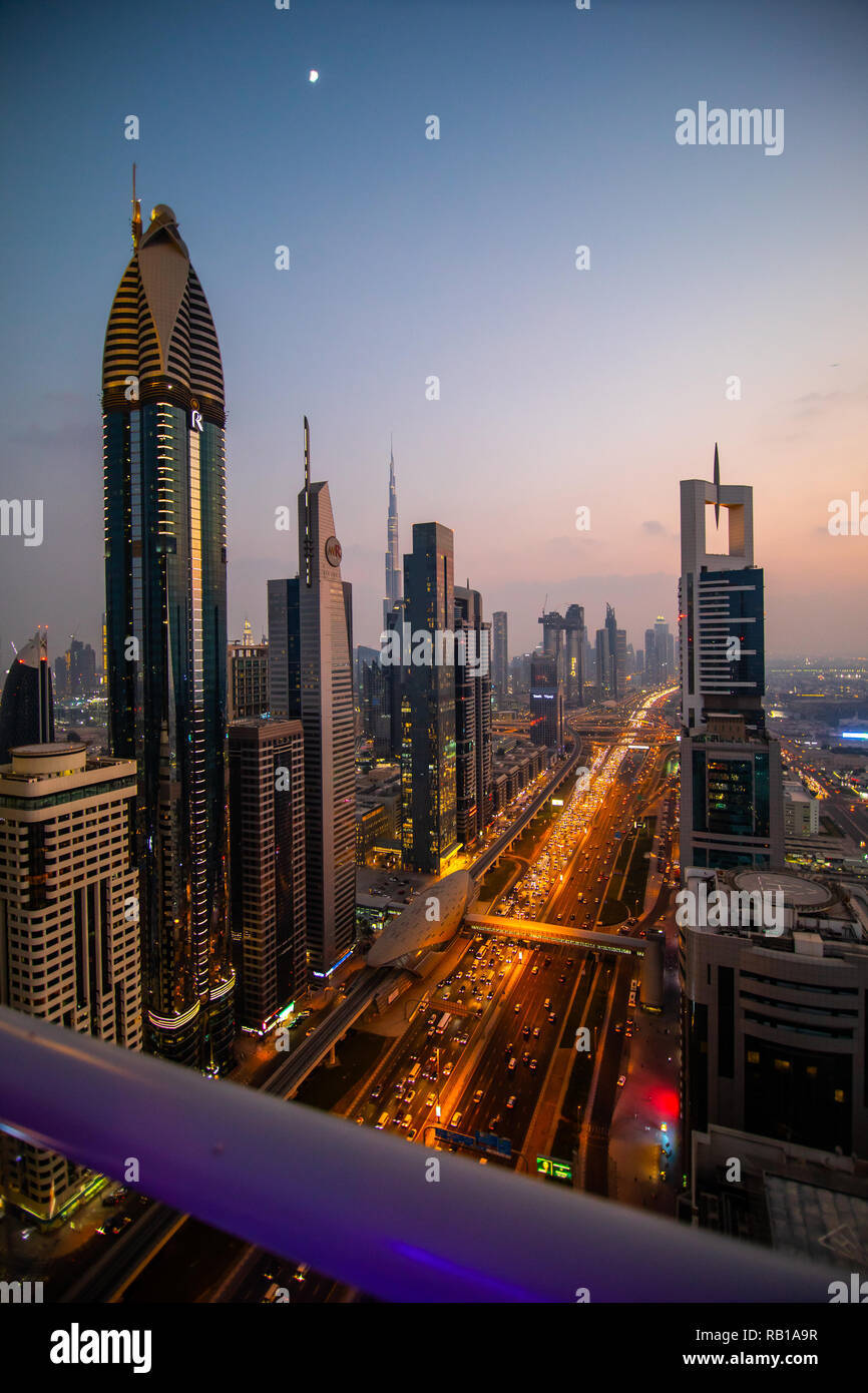 Dubai, UAE - October, 2018. Dubai skyline and downtown skyscrapers on ...