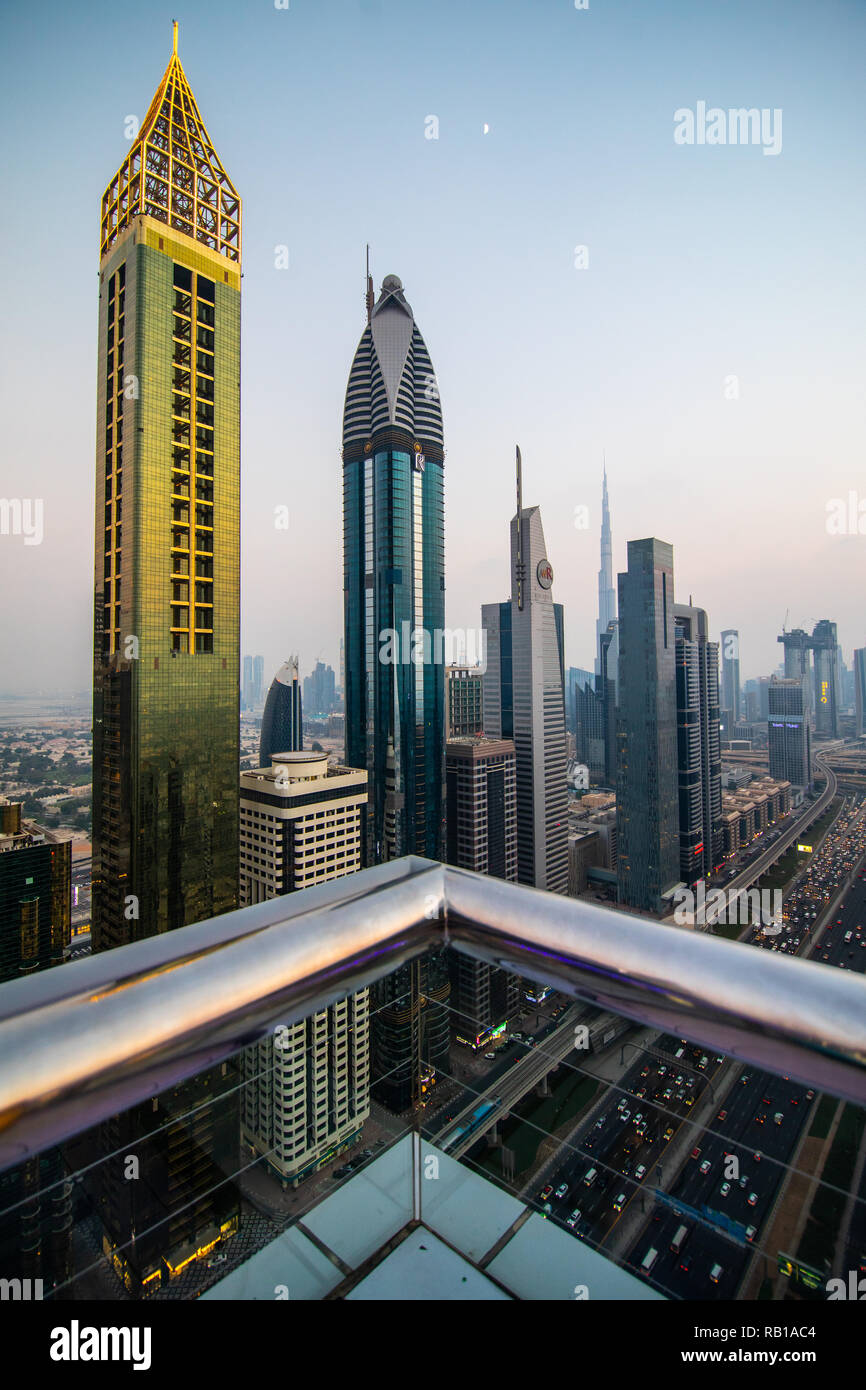 Dubai, UAE - October, 2018. Dubai skyline and downtown skyscrapers on ...