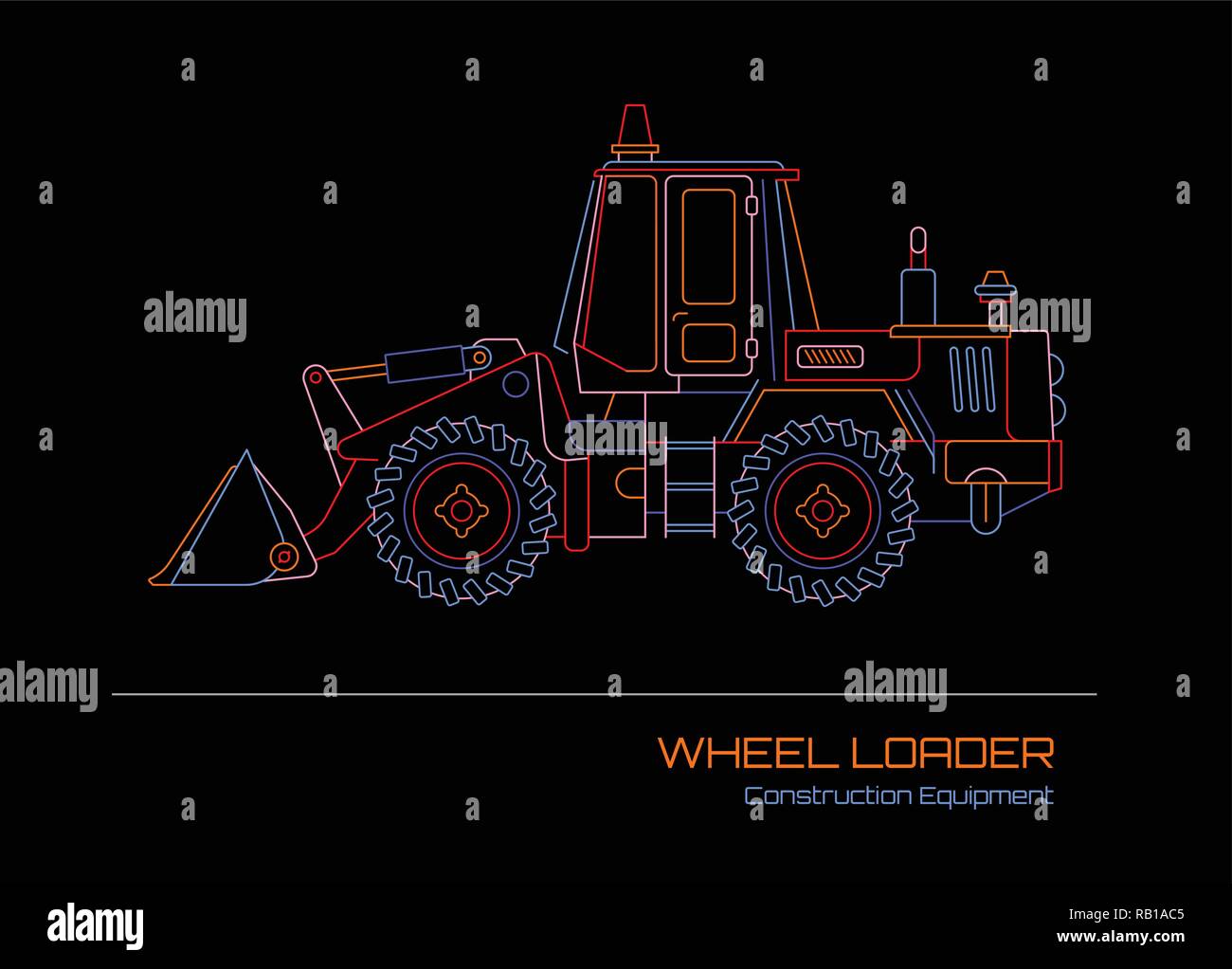 Neon colors on a black background Wheel Loader vector illustration ...