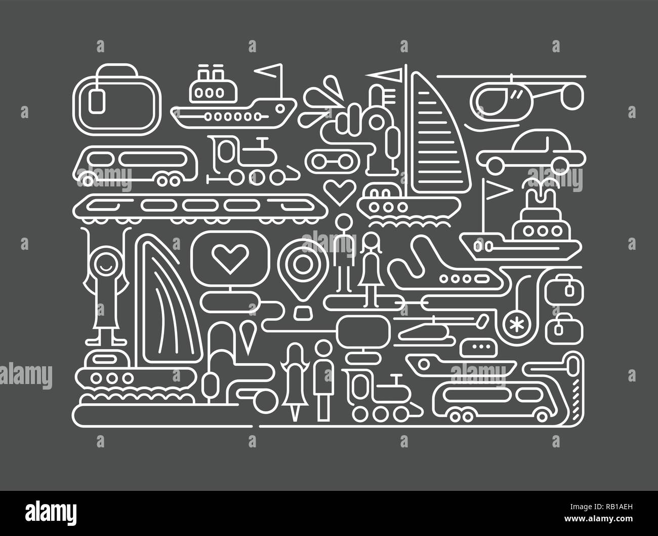 White color line art on a dark grey background Transport for Travel ...