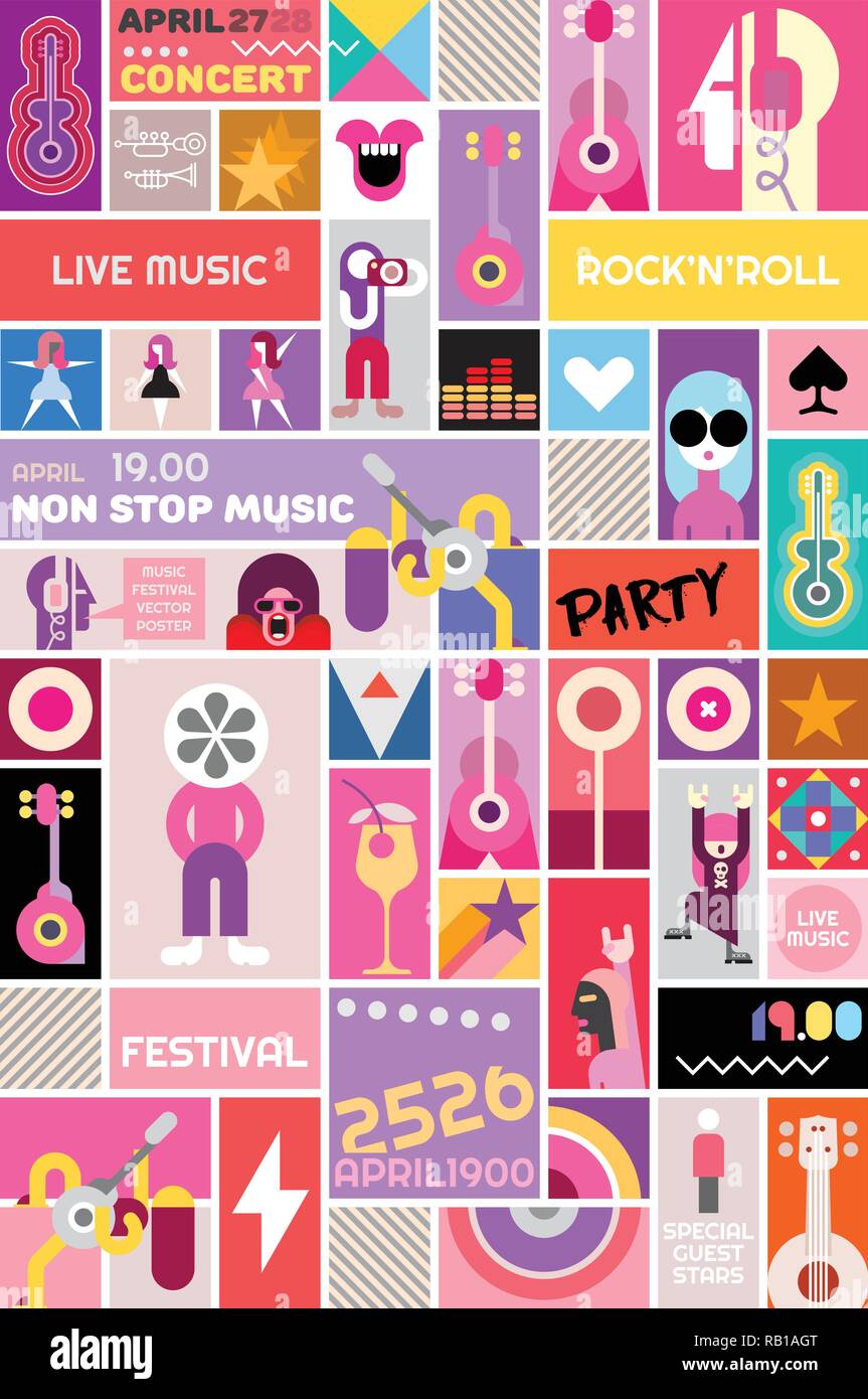 Rock concert poster template. Music festival vector collage Stock ...