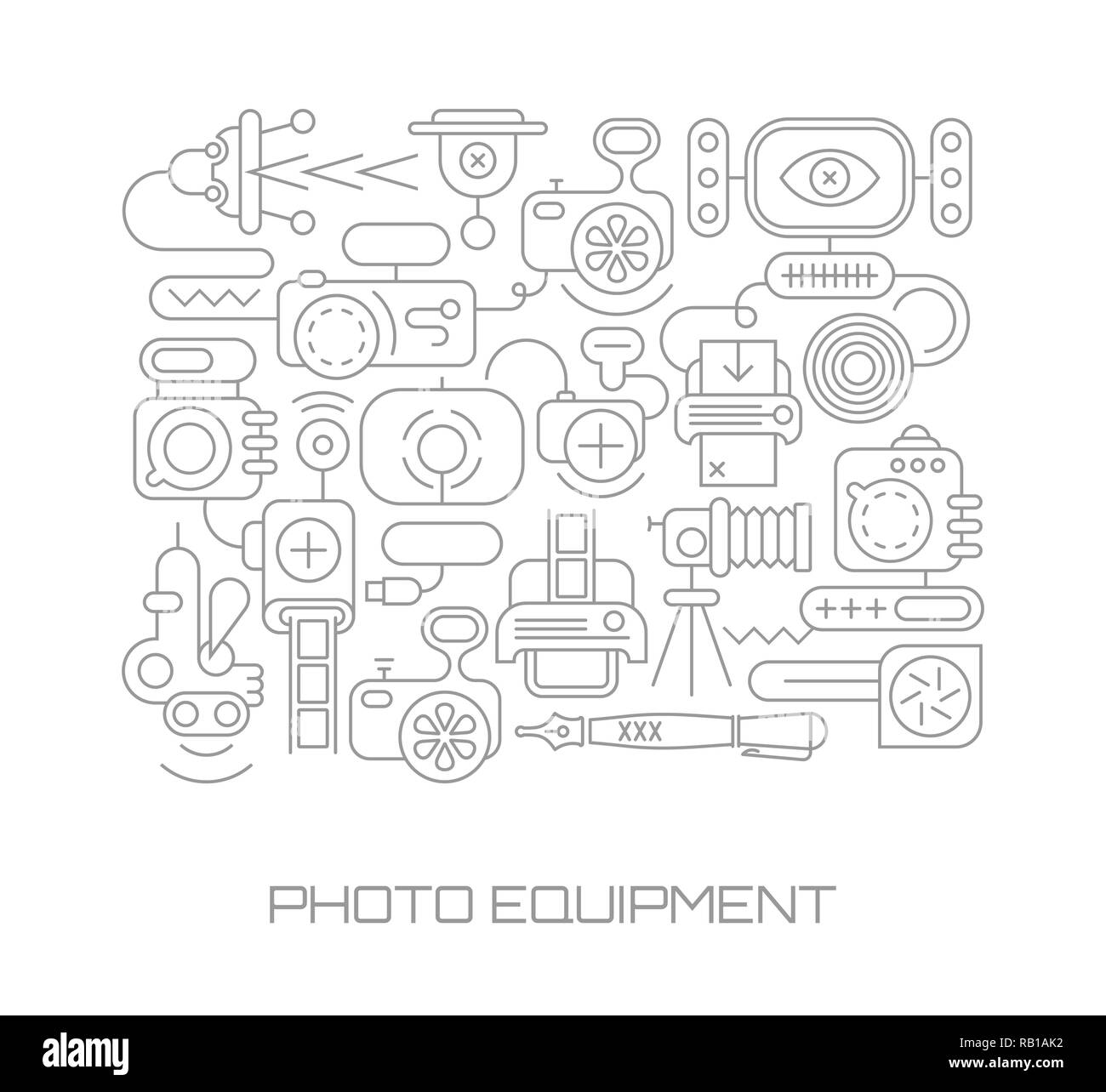 Grey line art isolated on a white background modern photo equpment ...