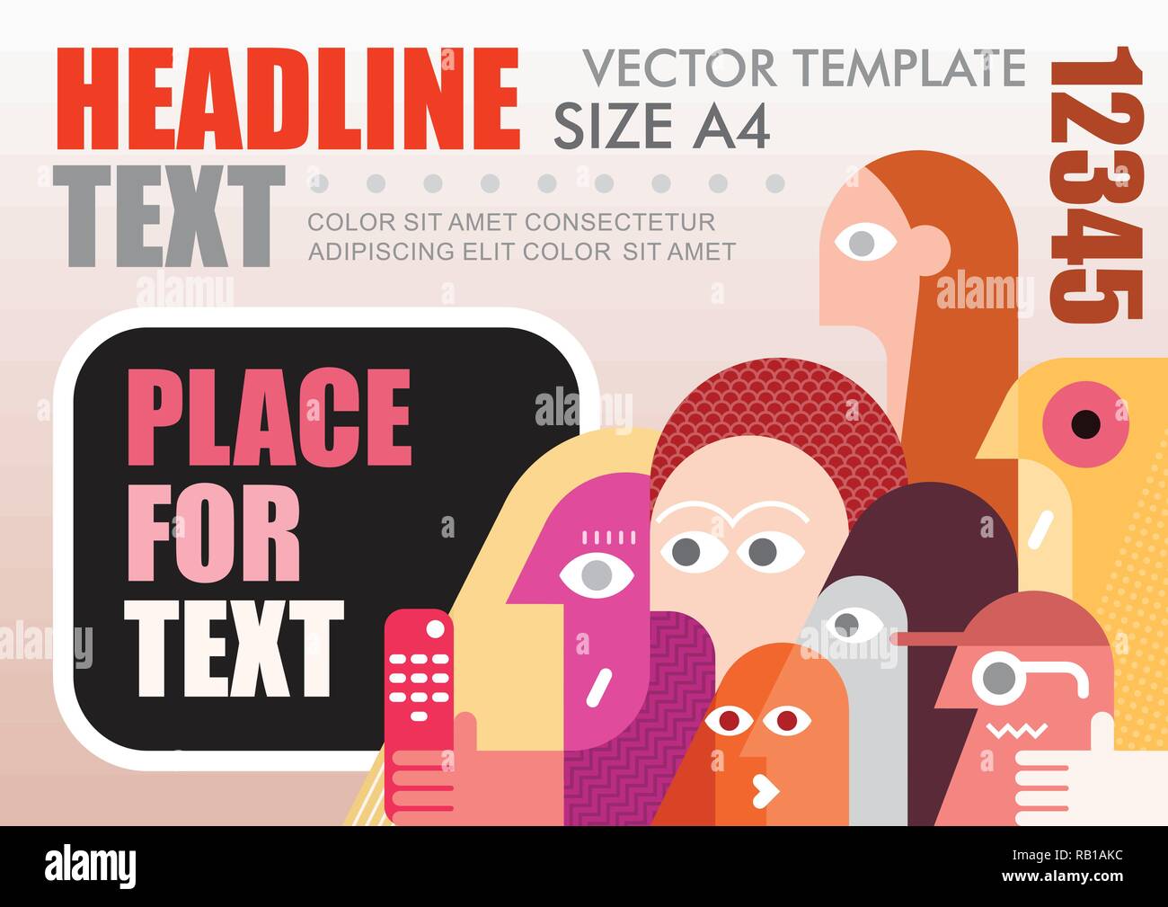 Large group of people watching TV vector template design, size A4 ...