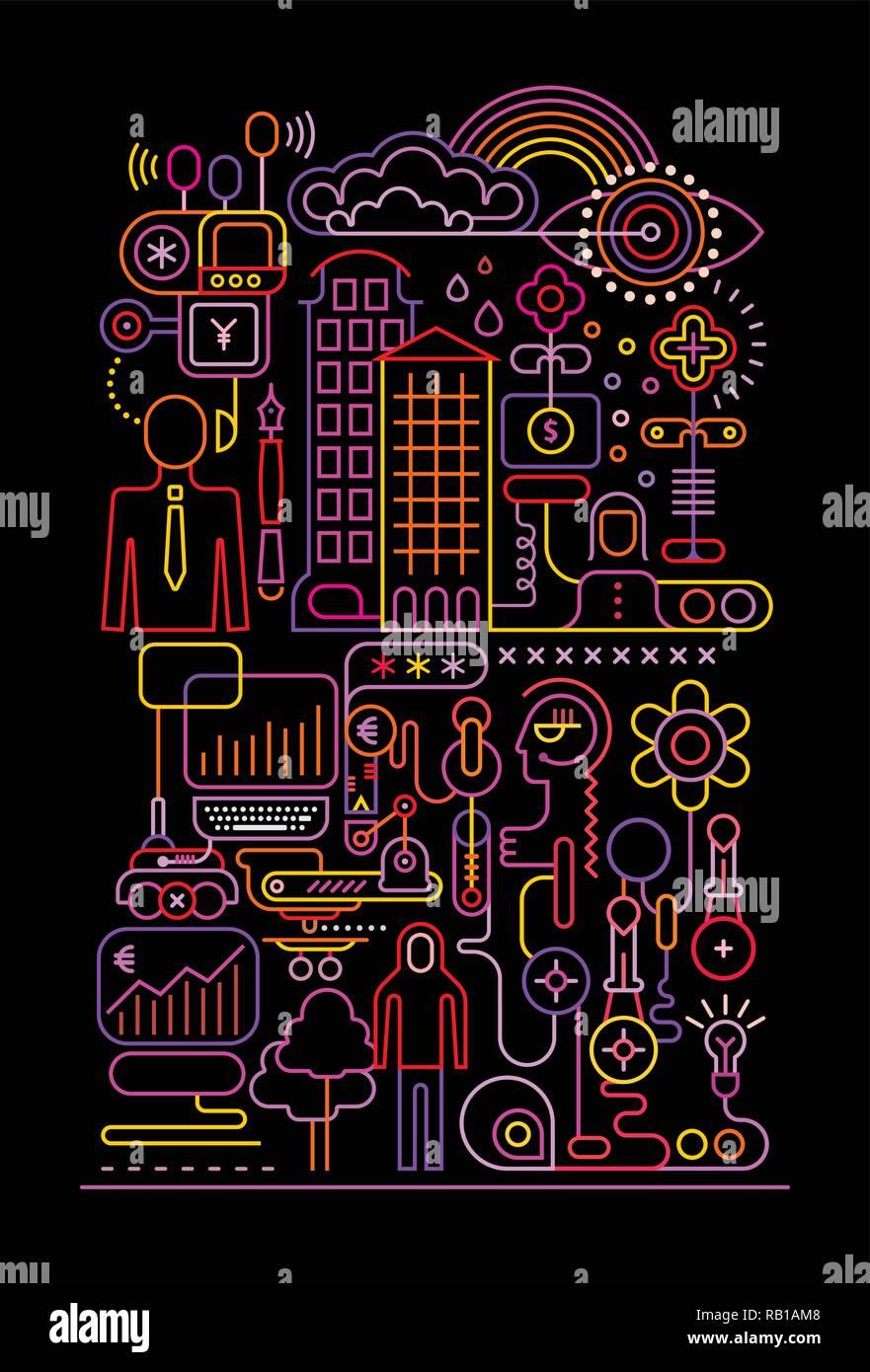 Neon colors Online Banking vector illustration isolated on a black ...