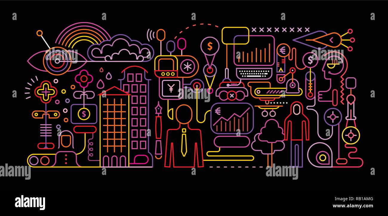 Neon colors on a black background Online Banking vector illustration ...