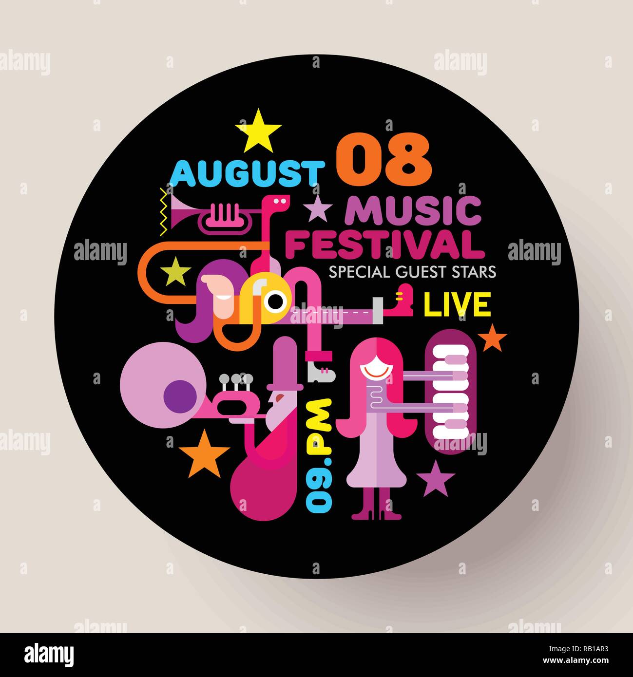 Bright colors on a black background Music Festival vector template ...
