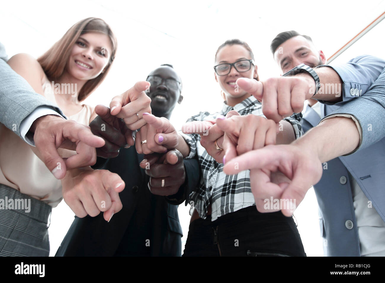 Business people pointing at the camera isolated on white Stock Photo ...