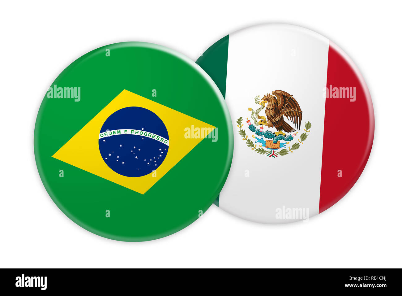 News Concept: Brazil Flag Button On Mexico Flag Button, 3d illustration ...