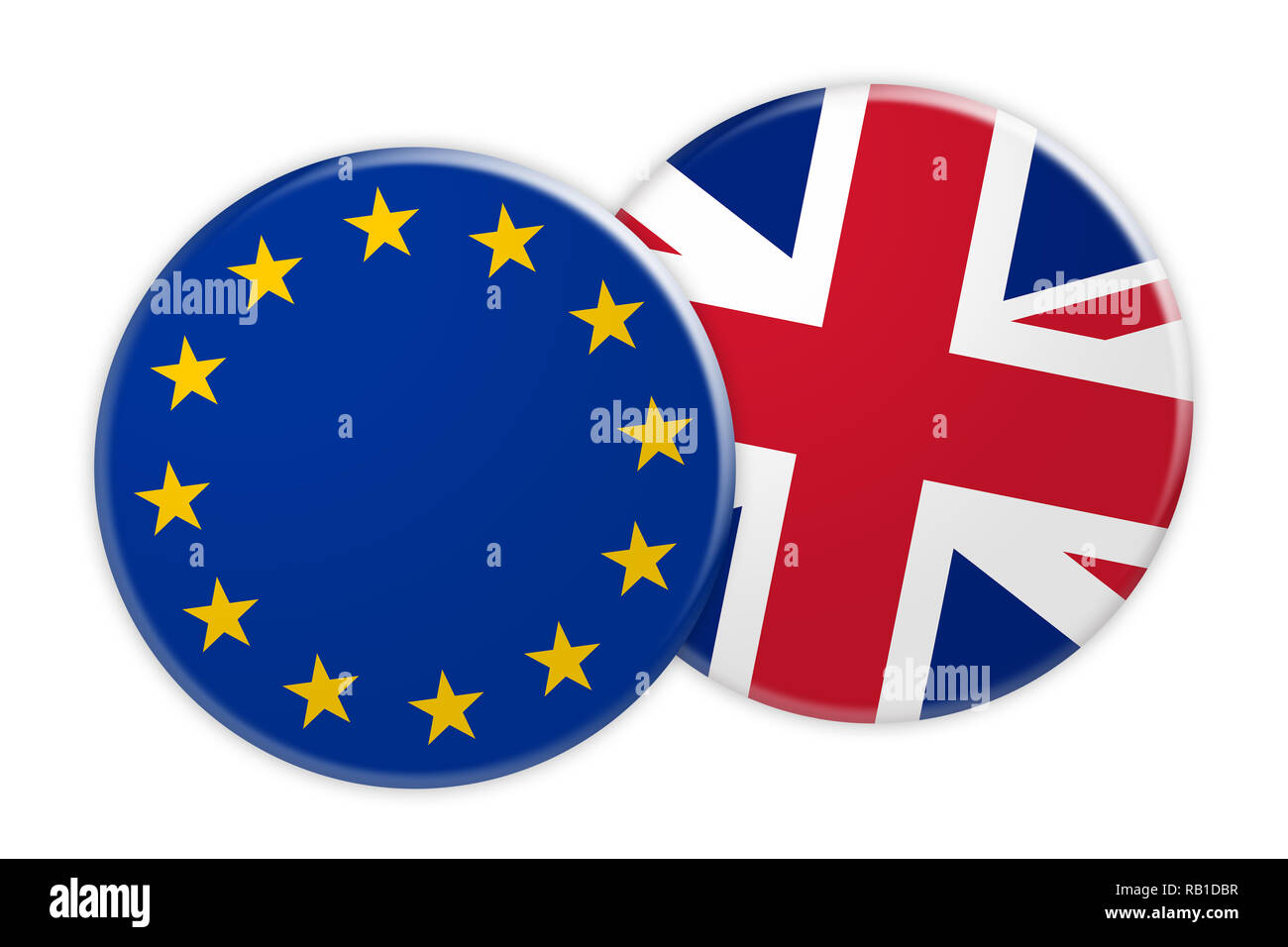 News Concept: EU Flag Button On UK Flag Button, 3d illustration on ...