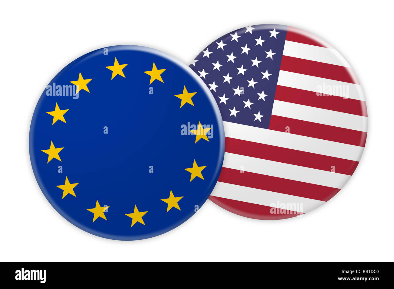 News Concept: EU Flag Button On USA Flag Button, 3d illustration on ...