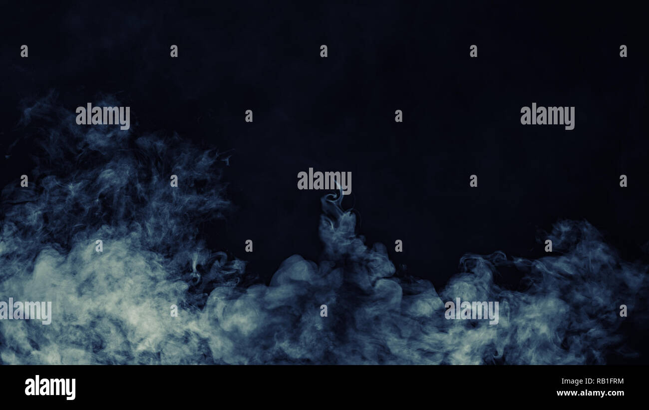 Blue fog and misty effect on isolated black background for copy space ...