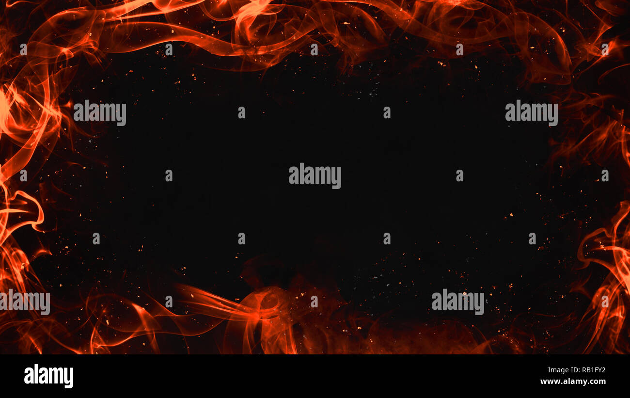 Burning flames frame abstract on isolated border black background Stock ...