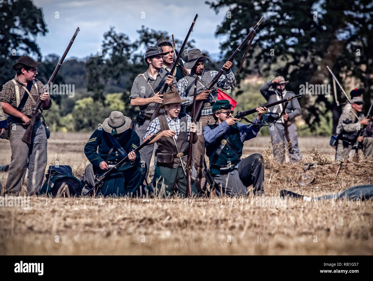 Civil War reenactors in action at Hawes Farm in Anderson, California ...