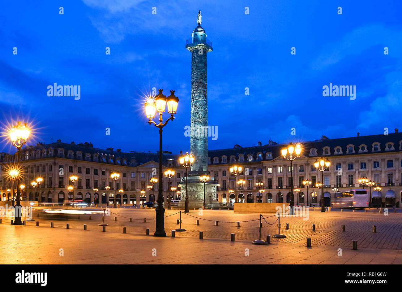 The Vendome column , the Place Vendome at night, Paris, France Stock ...