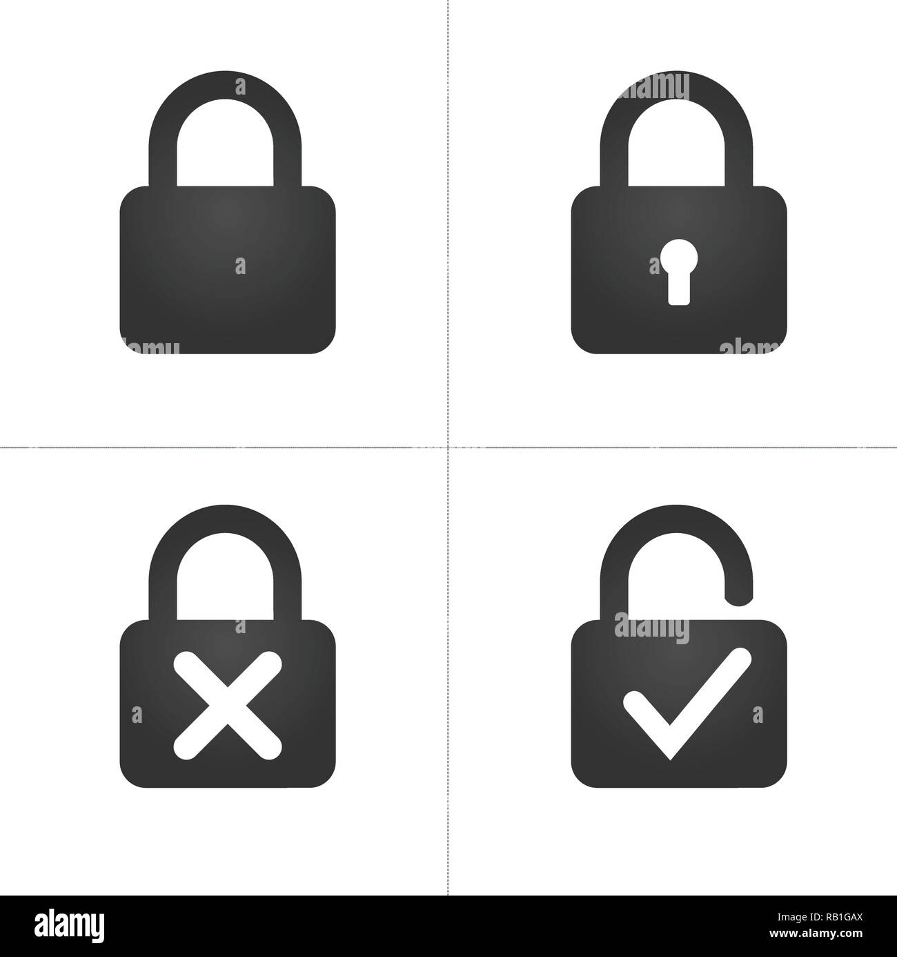 Lock Icons with keyhole cross and checkmark, Vector illustration ...