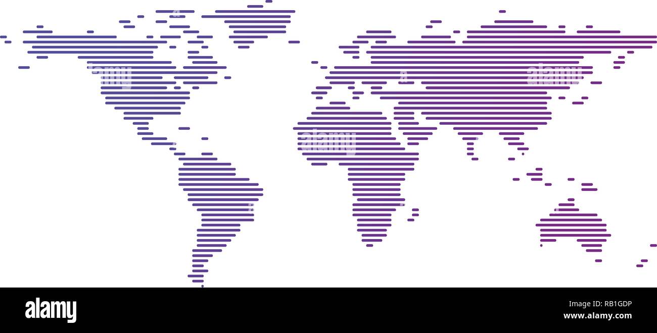 Purple gradient World map made from lines, vector illustration isolated ...