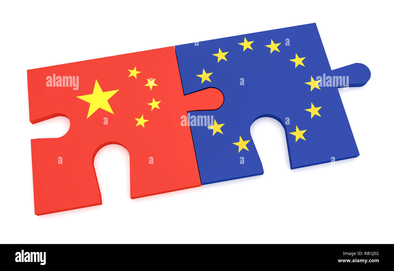 China European Union Partnership Concept: Chinese Flag And EU Flag ...