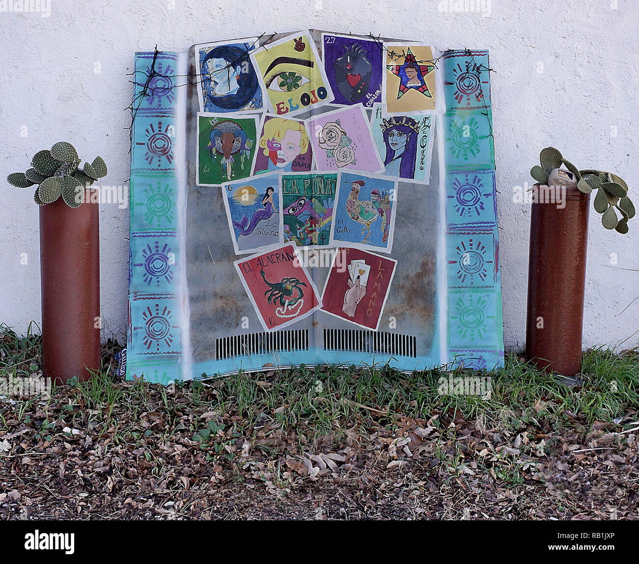 Painted car hood on display as art creation in Alpine, Texas Stock ...