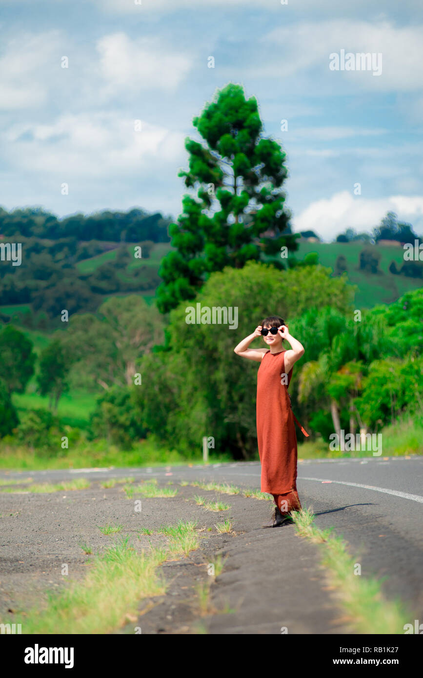Japanese girl poses for picture in Gold Coast, Australia. Gold Coast is ...