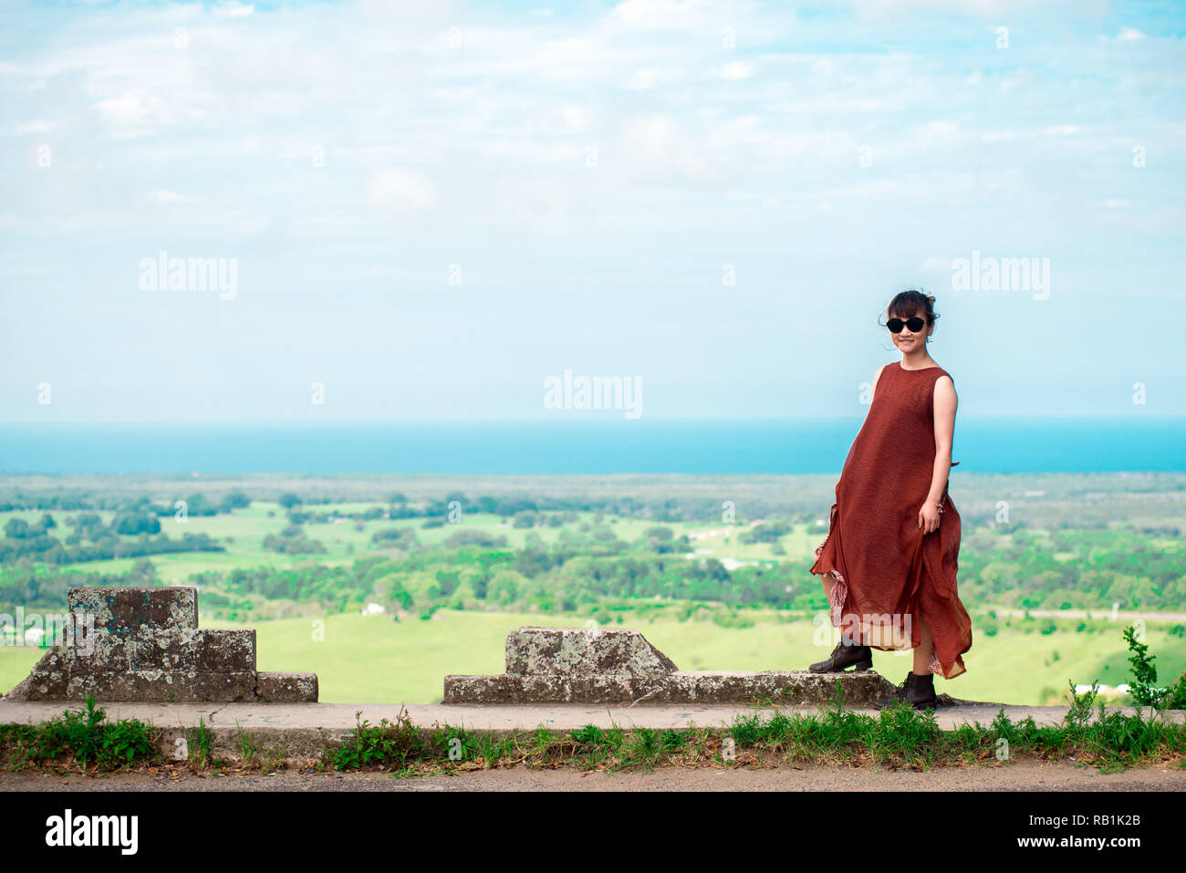 Japanese girl poses for picture in Gold Coast, Australia. Gold Coast is ...