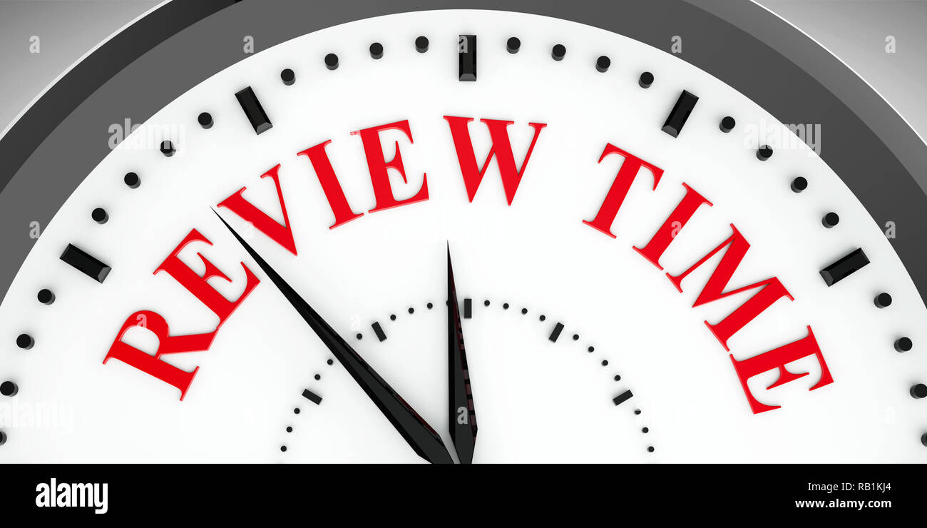 Black clock with Review time, three-dimensional rendering, 3D ...
