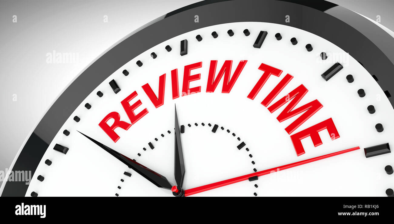Black clock with Review time, three-dimensional rendering, 3D ...