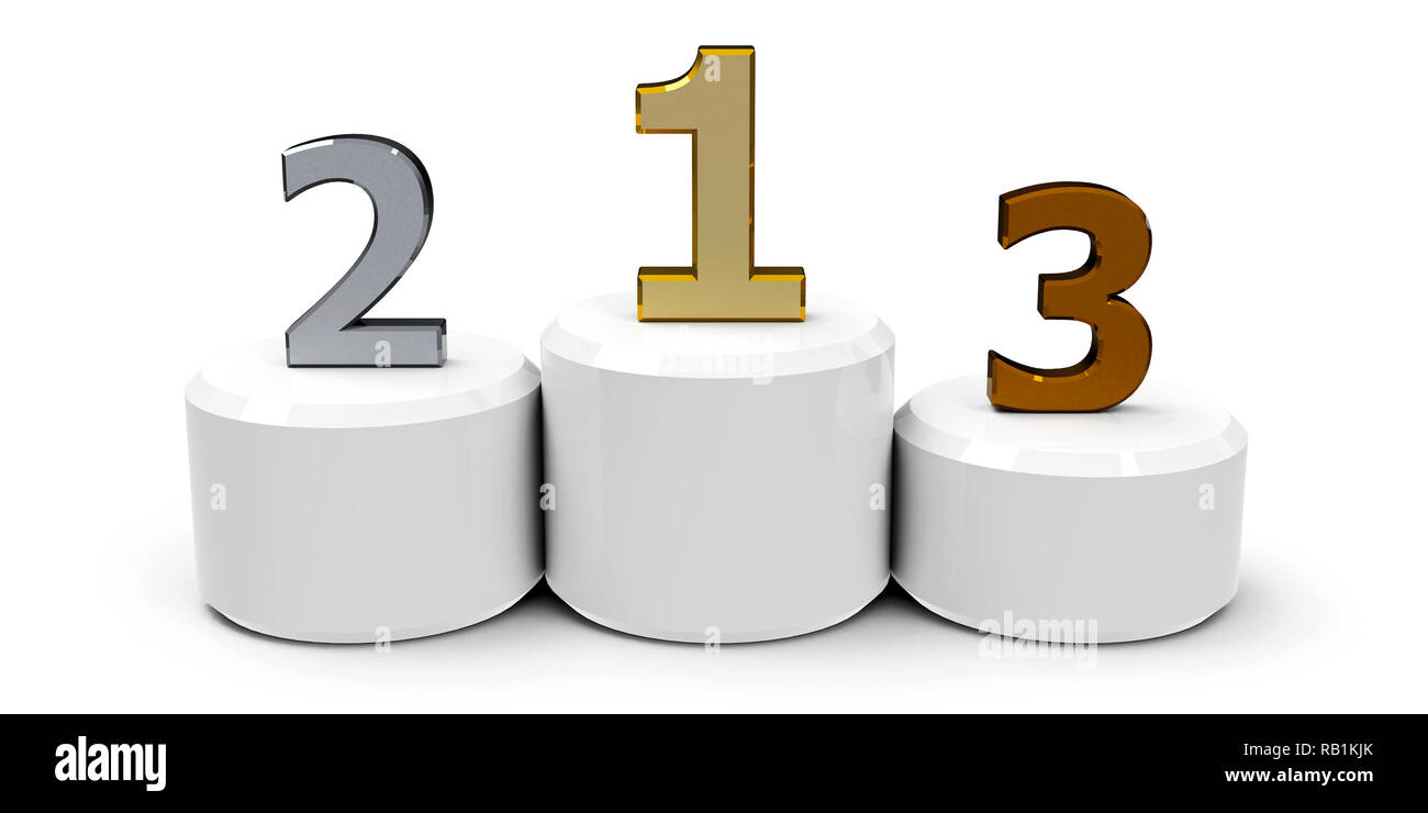 White cylinder podium with three rank places, three-dimensional ...