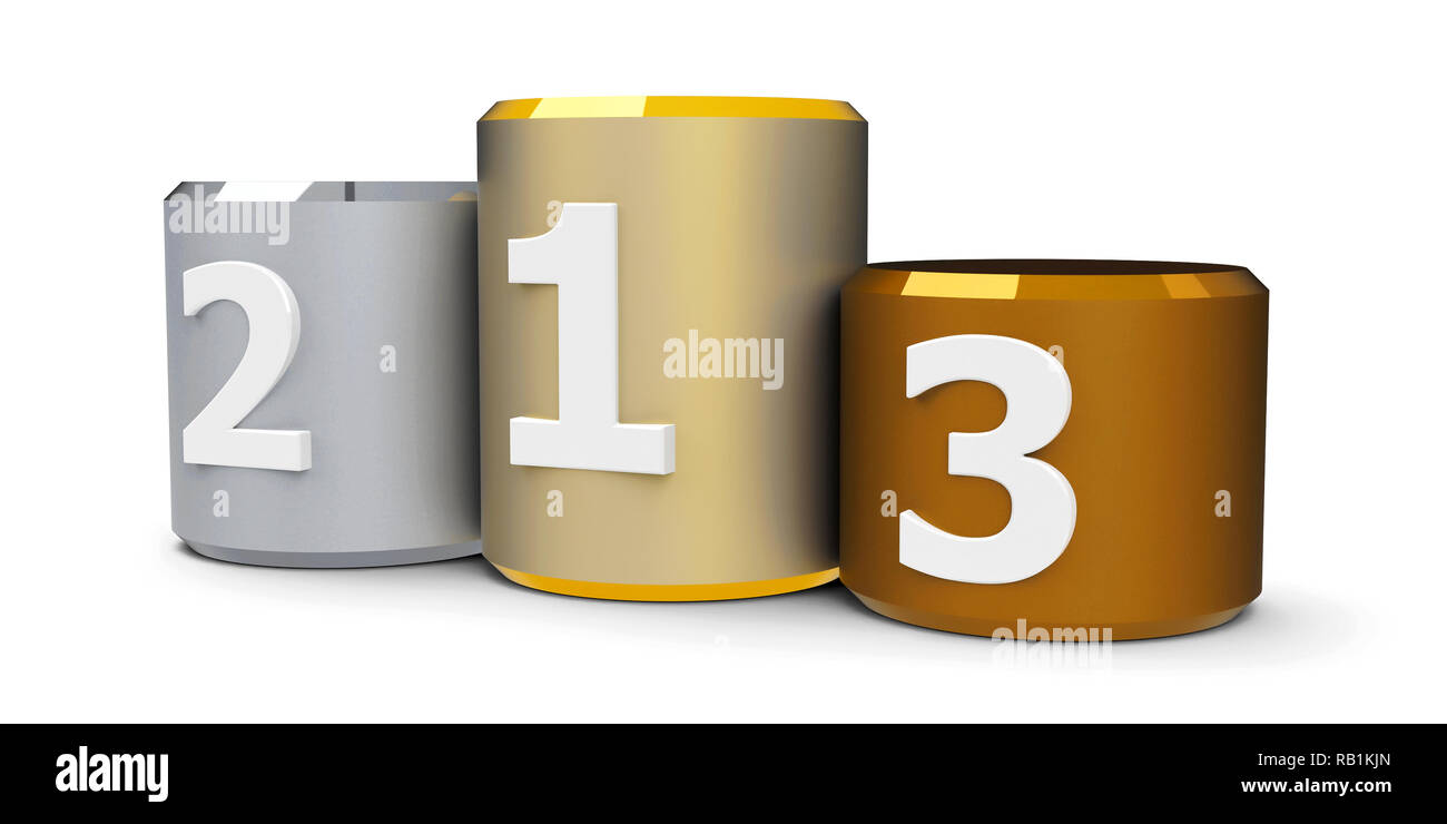 Metal cylinder podium with three rank places, three-dimensional ...