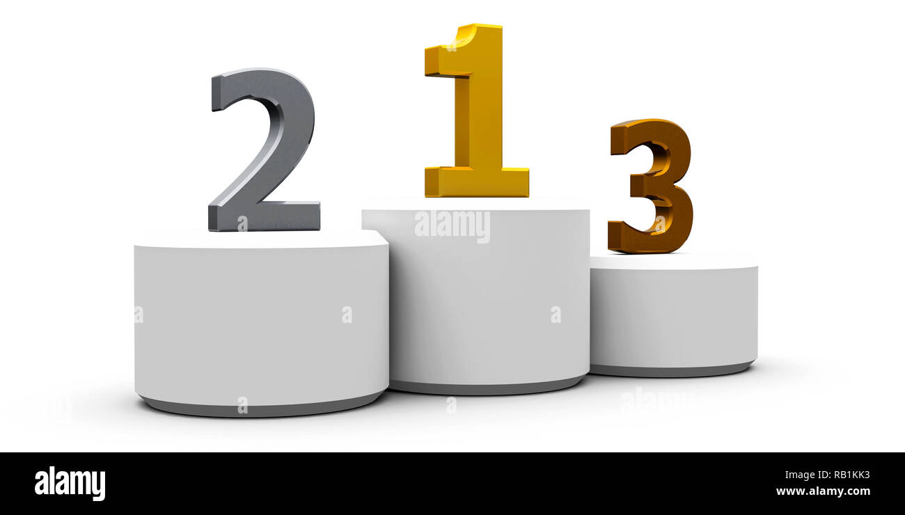 White cylinder podium with three rank places, three-dimensional ...