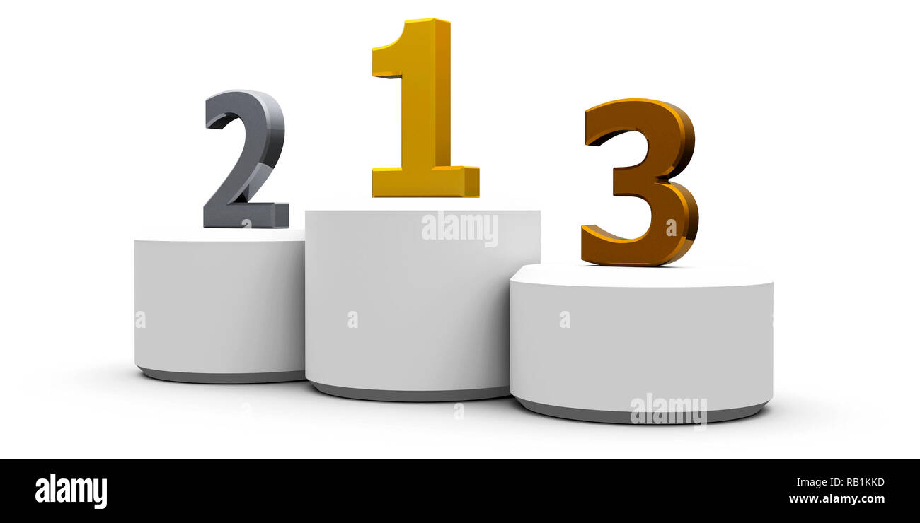 White cylinder podium with three rank places, three-dimensional ...