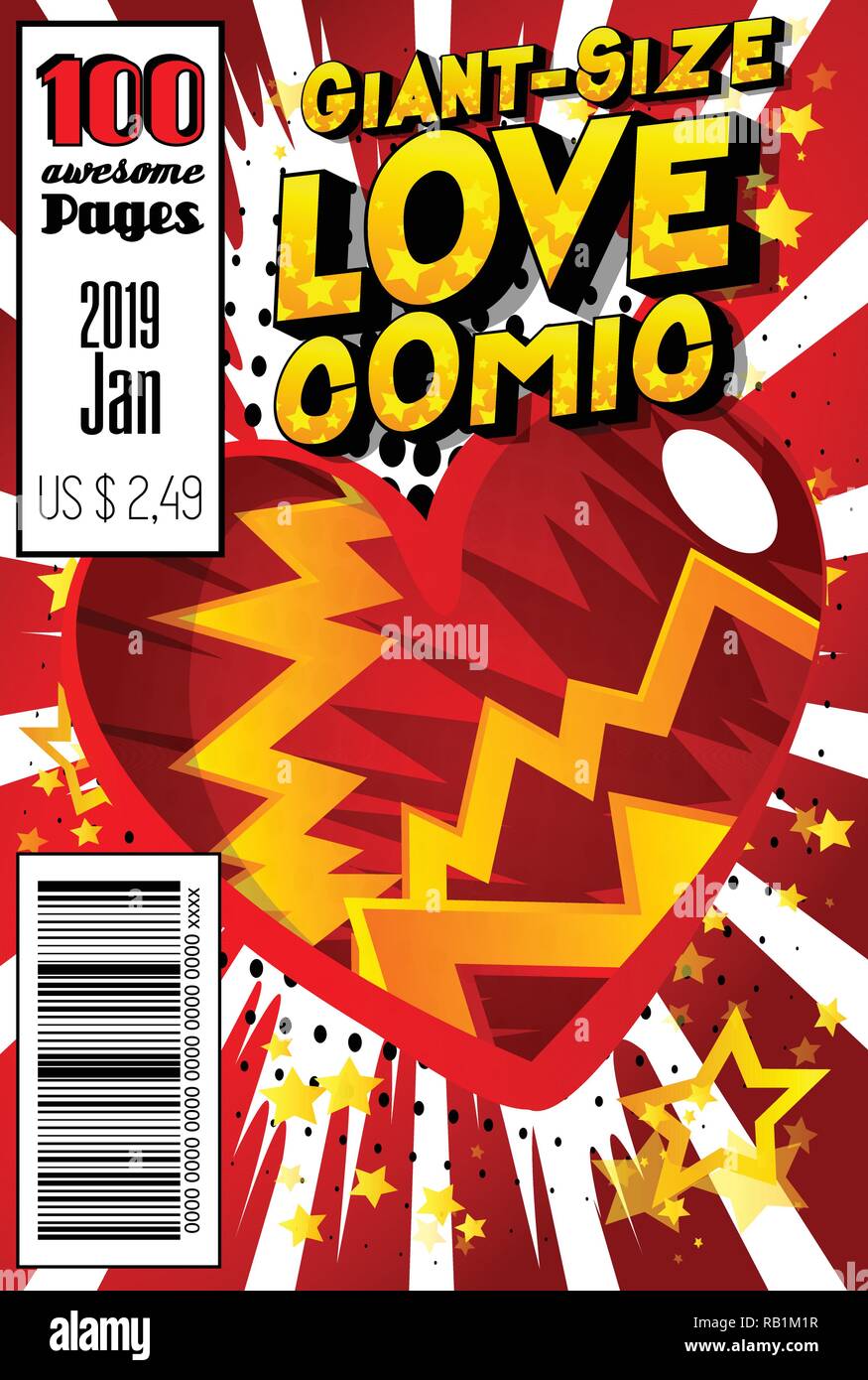 Editable Giant-Size Love Comic Book cover with hearts and other effects ...
