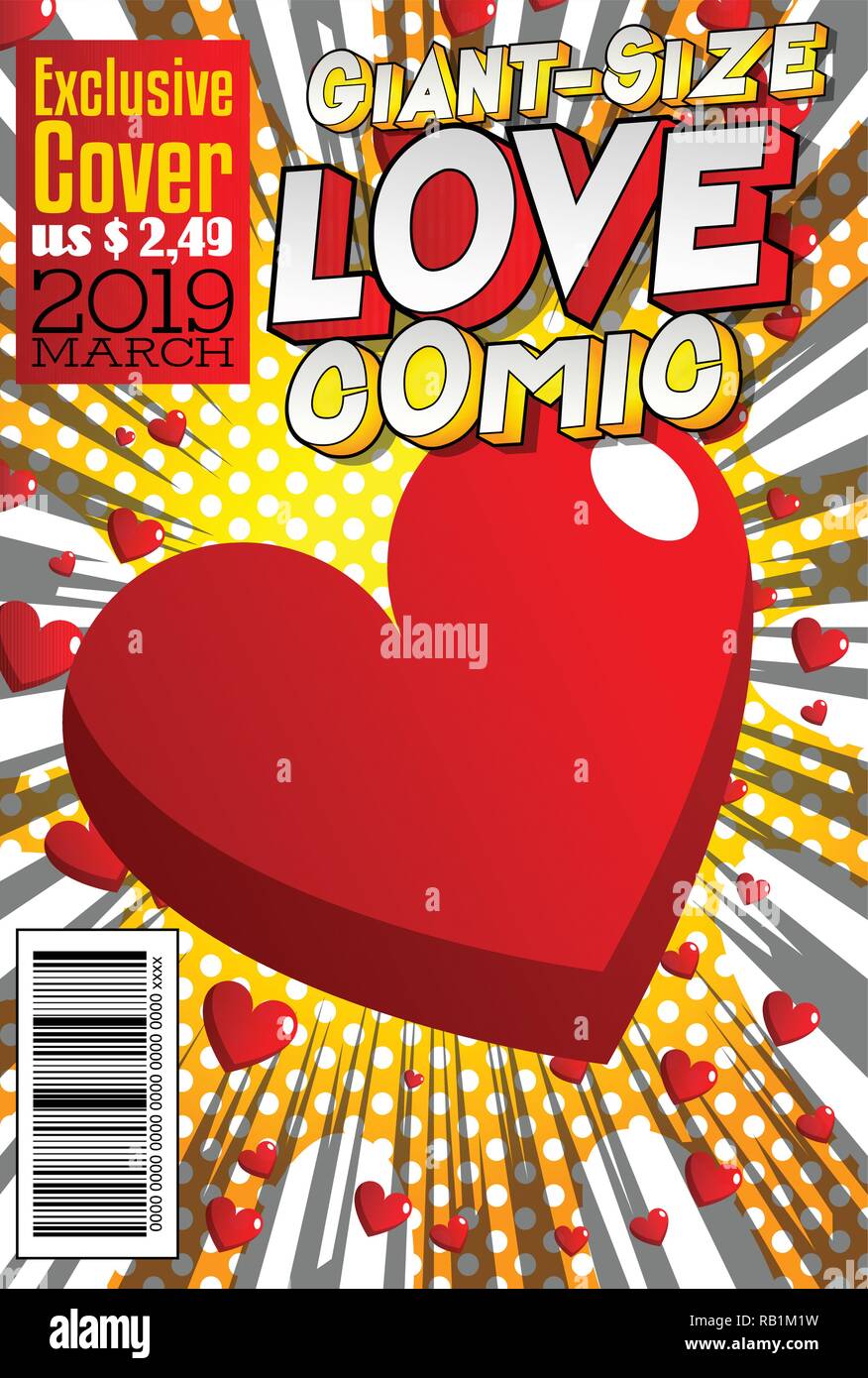 Editable Giant-Size Love Comic Book cover with hearts and other effects ...