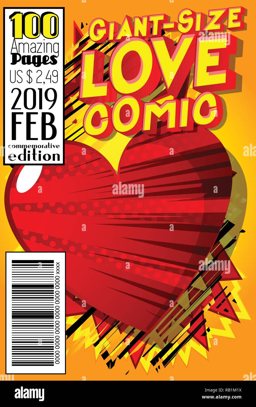 Editable Giant-Size Love Comic Book cover with hearts and other effects ...