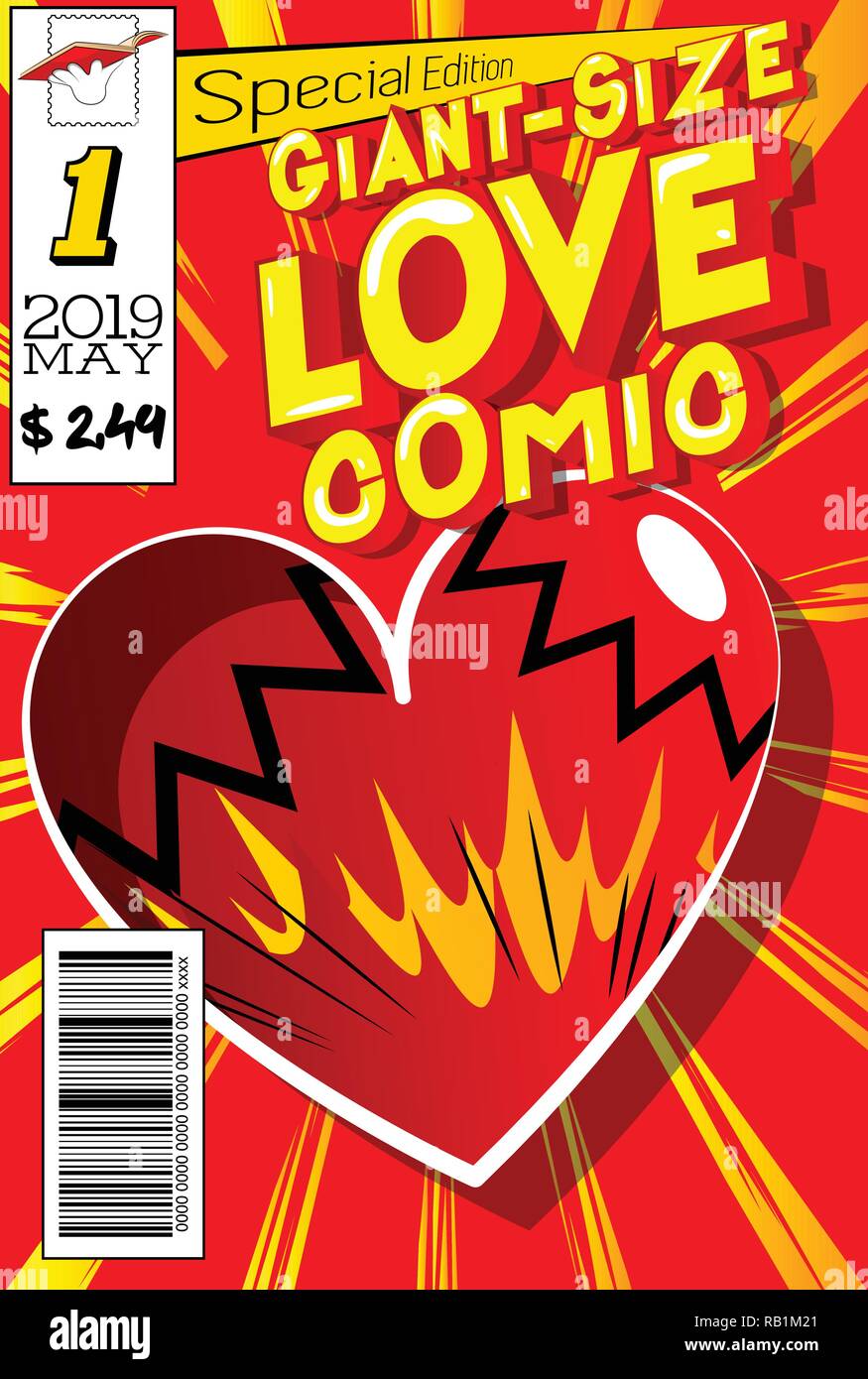Editable Giant-Size Love Comic Book cover with hearts and other effects ...