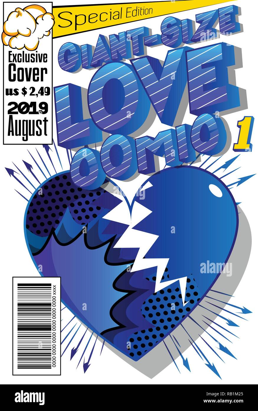 Editable Giant-Size Love Comic Book cover with hearts and other effects ...
