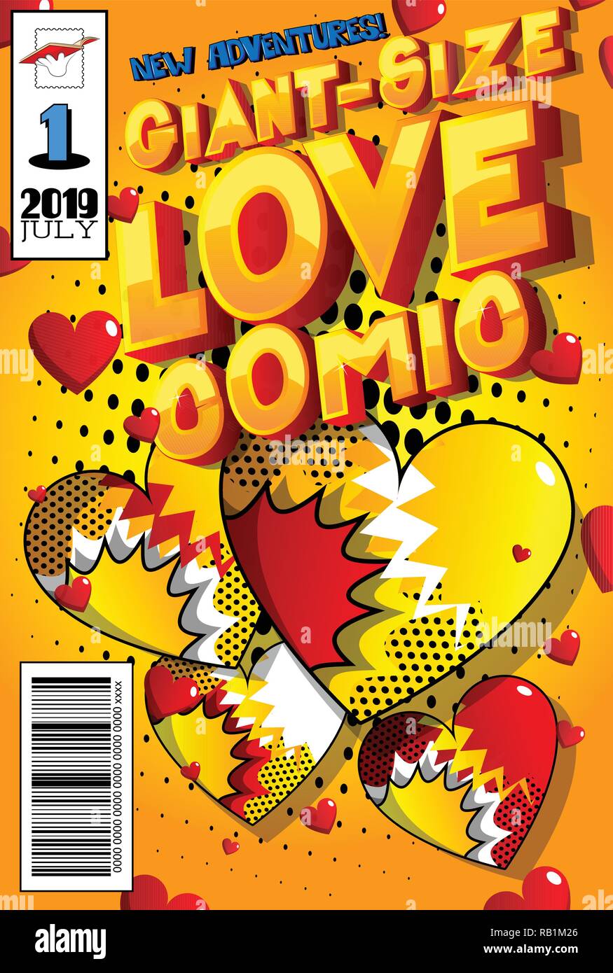 Editable Giant-Size Love Comic Book cover with hearts and other effects ...