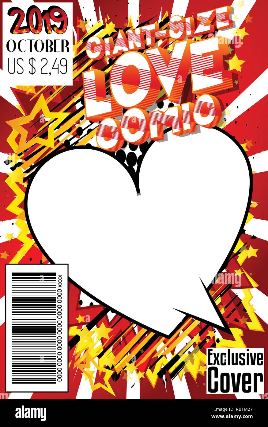 Editable Giant-Size Love Comic Book cover with hearts and other effects ...