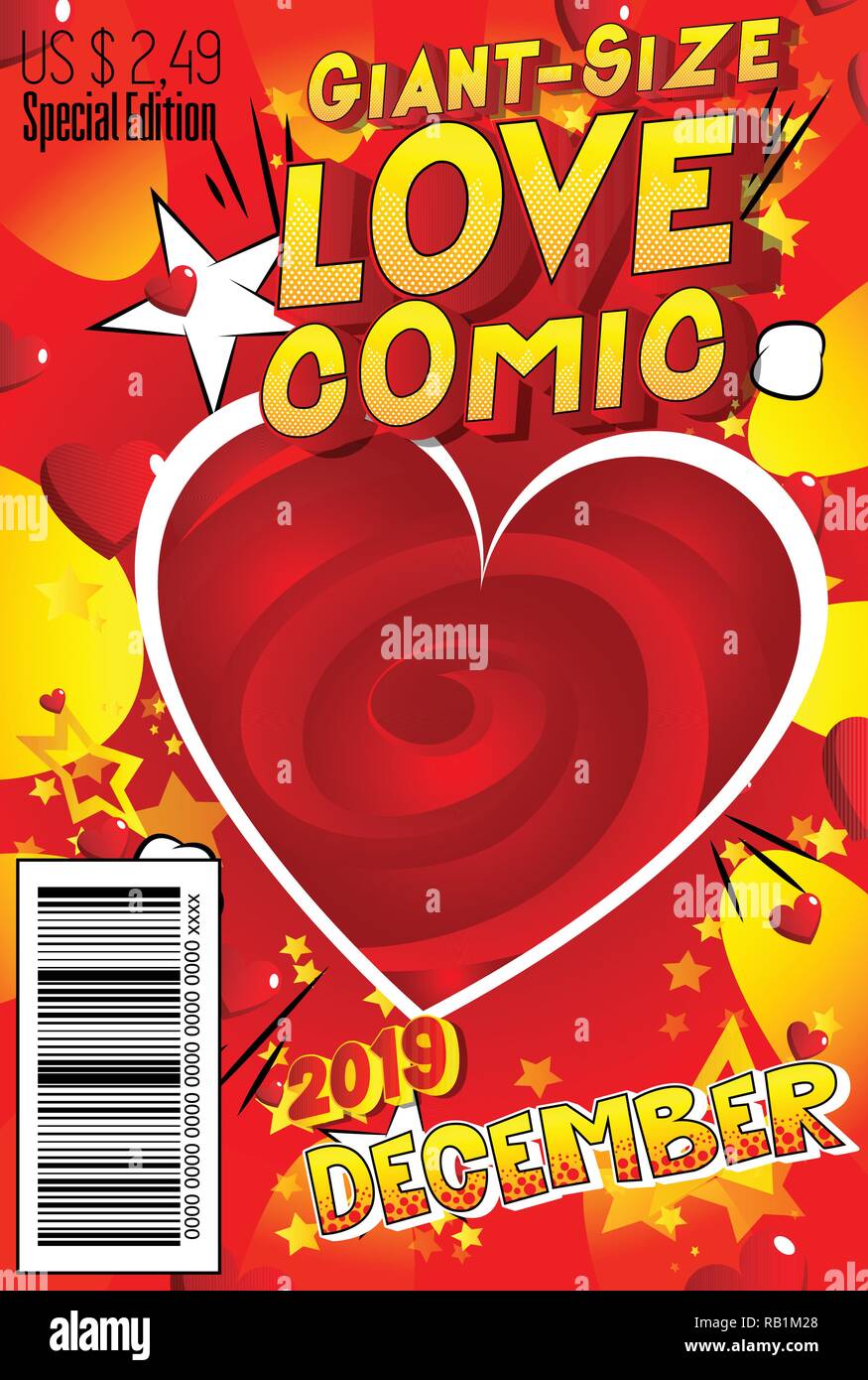 Editable Giant-Size Love Comic Book cover with hearts and other effects ...