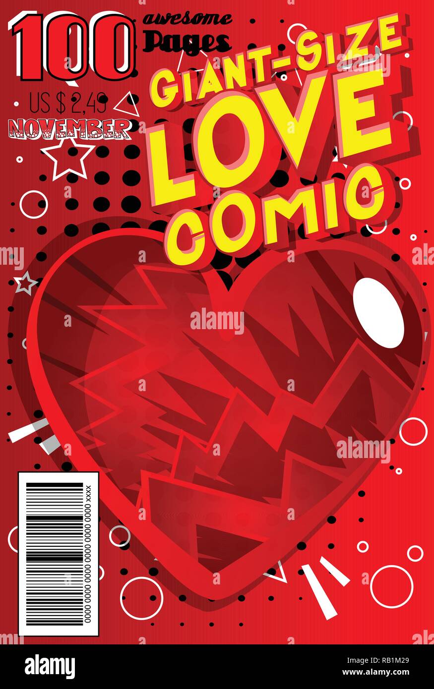 Editable Giant-Size Love Comic Book cover with hearts and other effects ...