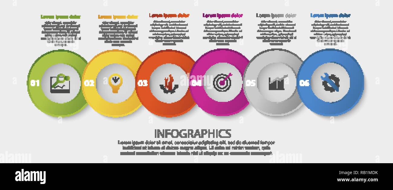 Modern 3D vector illustration. Circular infographic template with six ...