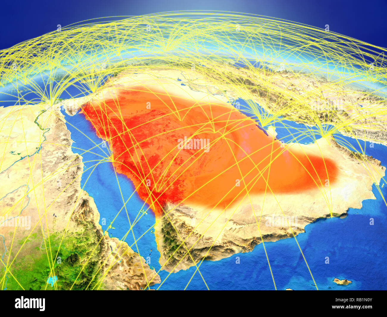 Saudi Arabia on planet Earth with international network representing ...