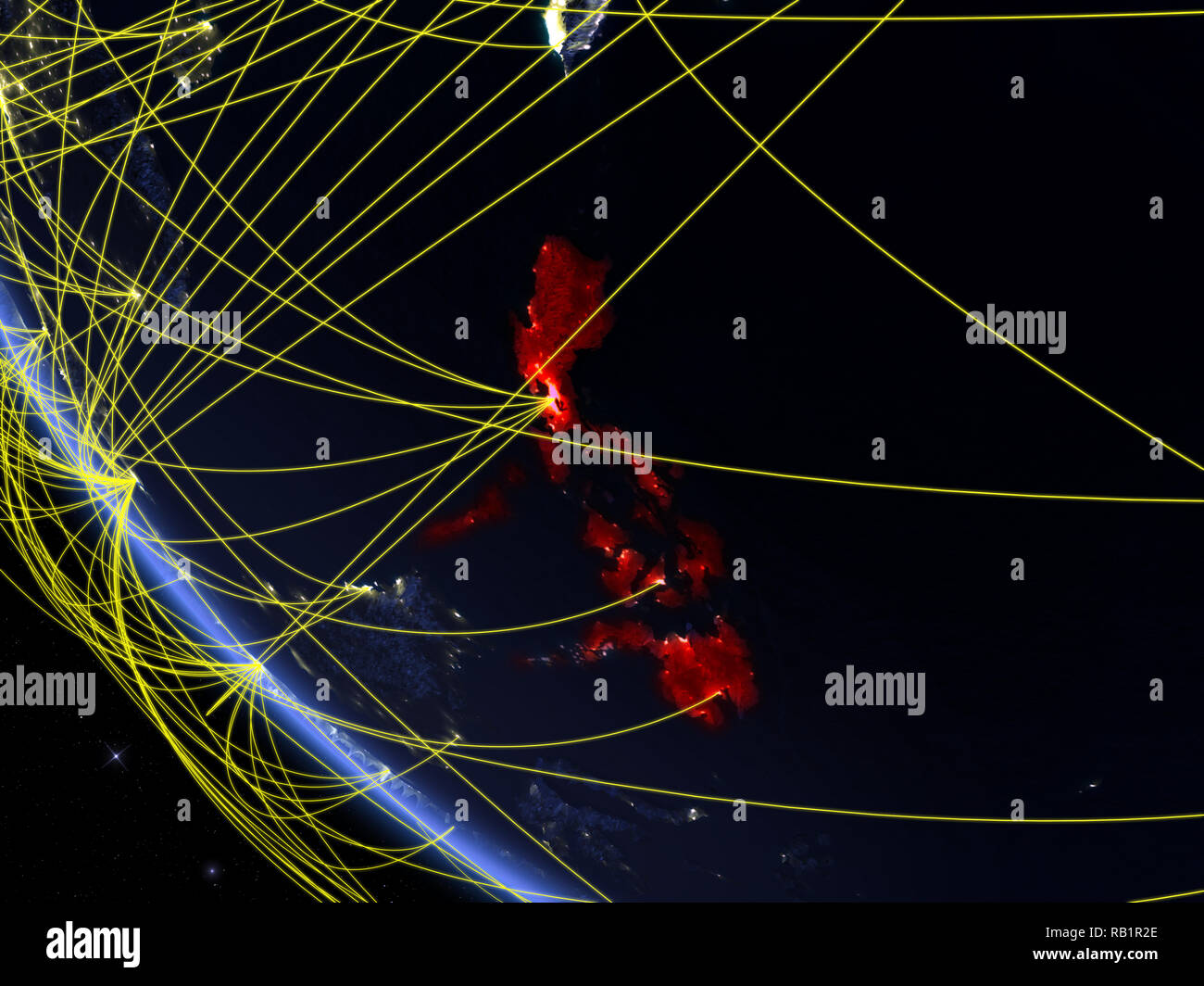 Philippines on planet Earth from space at night with network. Concept ...