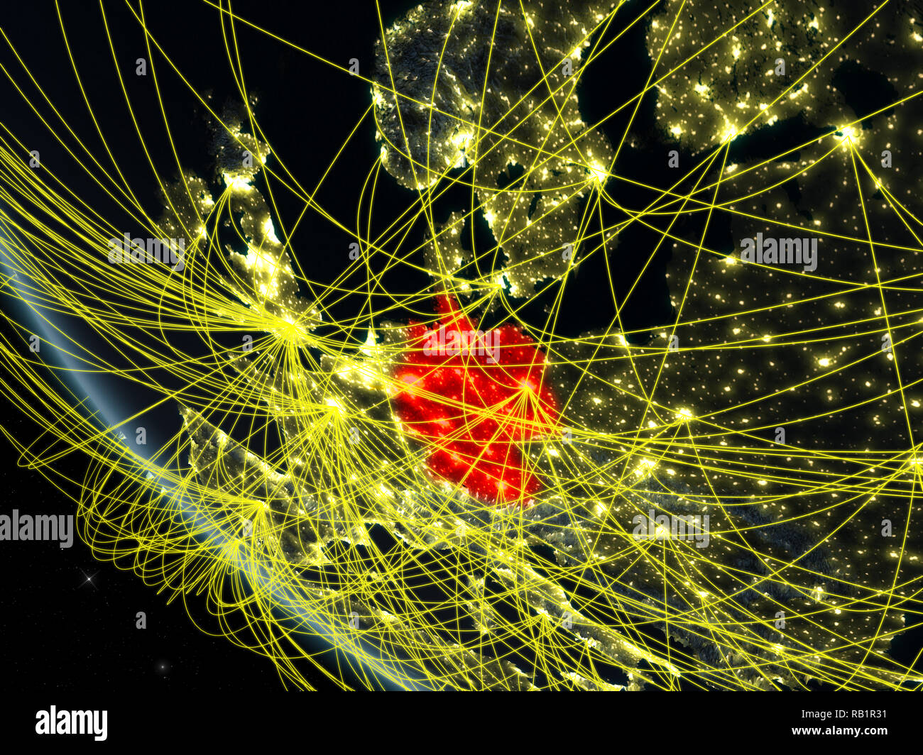 Germany on planet Earth from space at night with network. Concept of ...