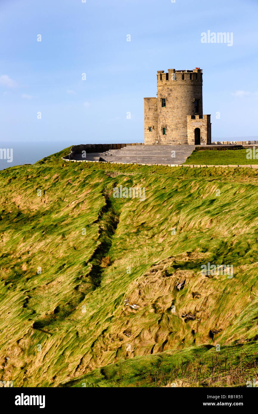 Castle tower over Cliffs of Moher, Doolin, Clare, Ireland Stock Photo ...