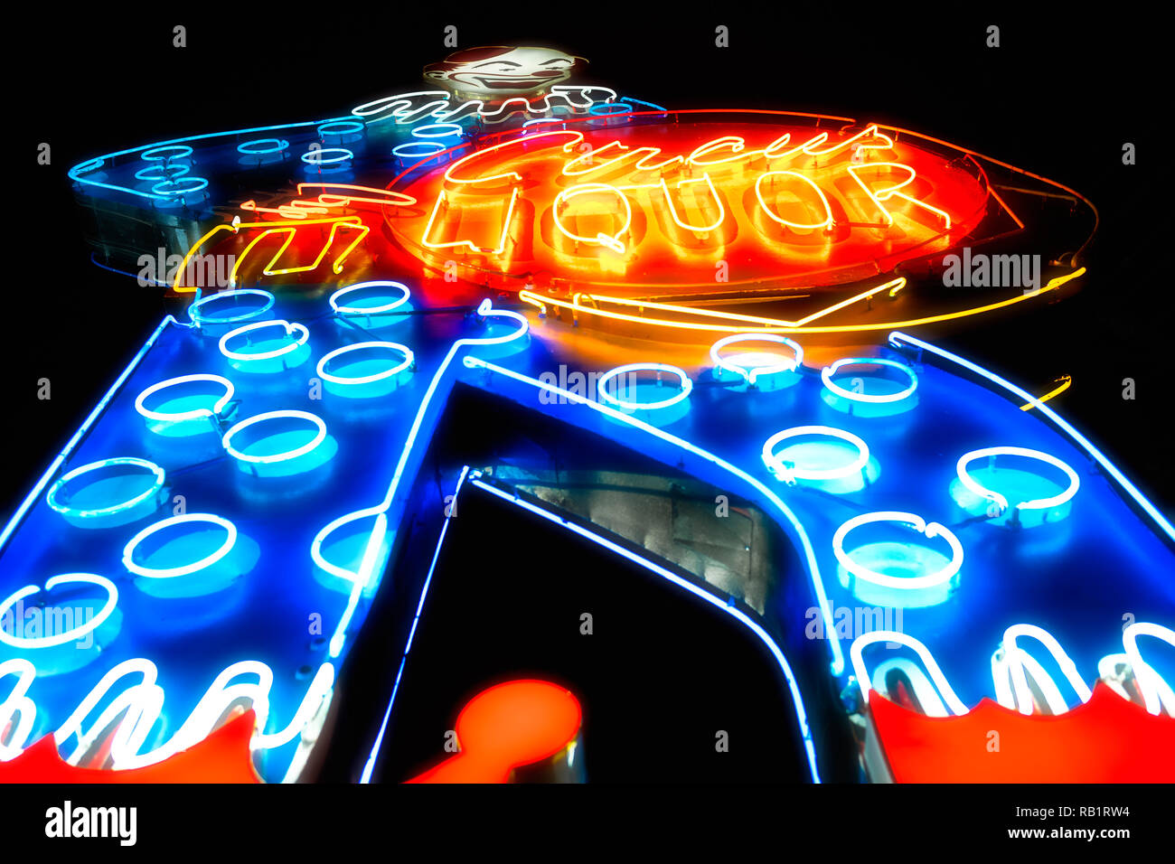 A vintage neon sign advertising a liquor store in Los Angeles ...
