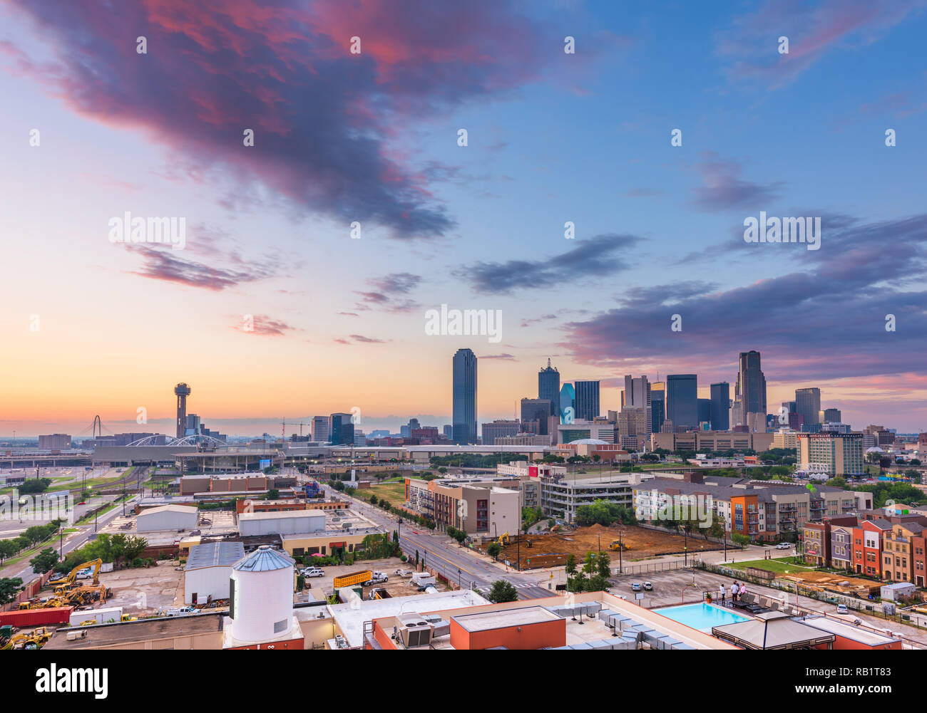 Aerial View of Downtown Dallas at Dusk - Dallas, Texas, USA Stock Photo ...