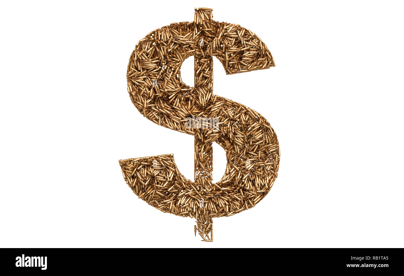 Dollar symbol from bullets, 3D rendering isolated on white background ...