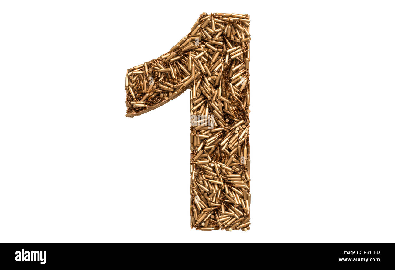 Number 1 from bullets, 3D rendering isolated on white background Stock ...